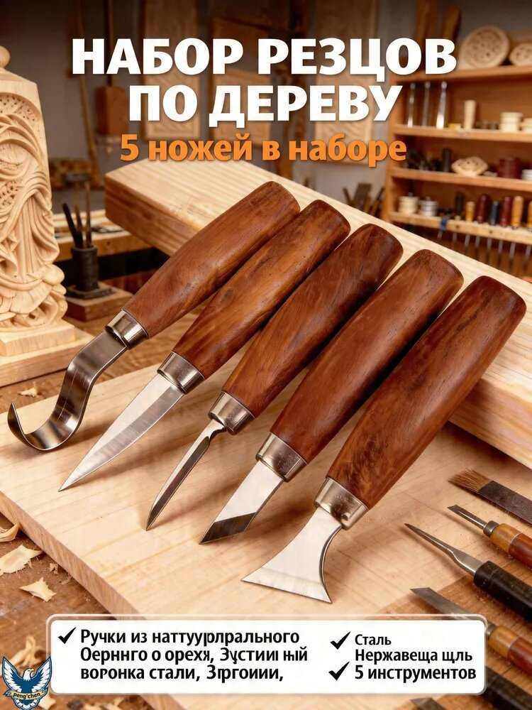 Эксклюзивный набор из 5 ножей для фигурной резки по дереву, созданный для скульптур, посуды, ложек и чаш