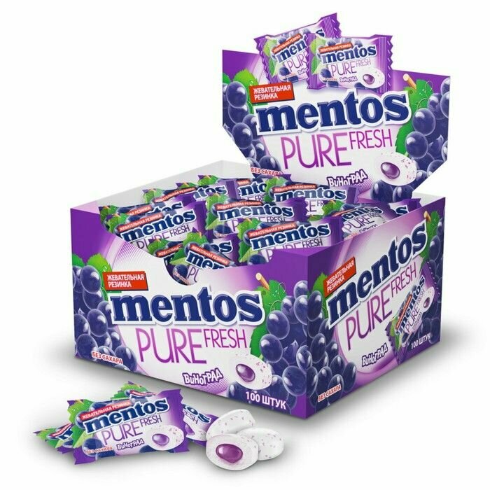 Жевательная резинка Mentos Pure Fruit Виноград 200 гр. (100х2 гр.)