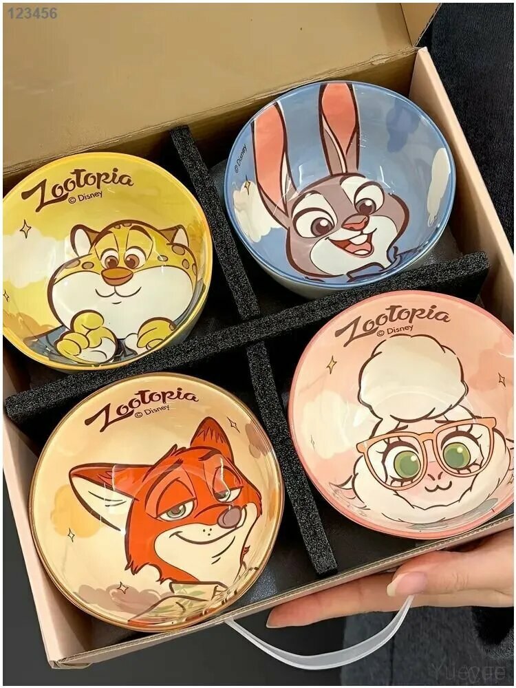 Детская керамическая миска Zootopia с подглазурной росписью, комплект из 4 штук — фото 1