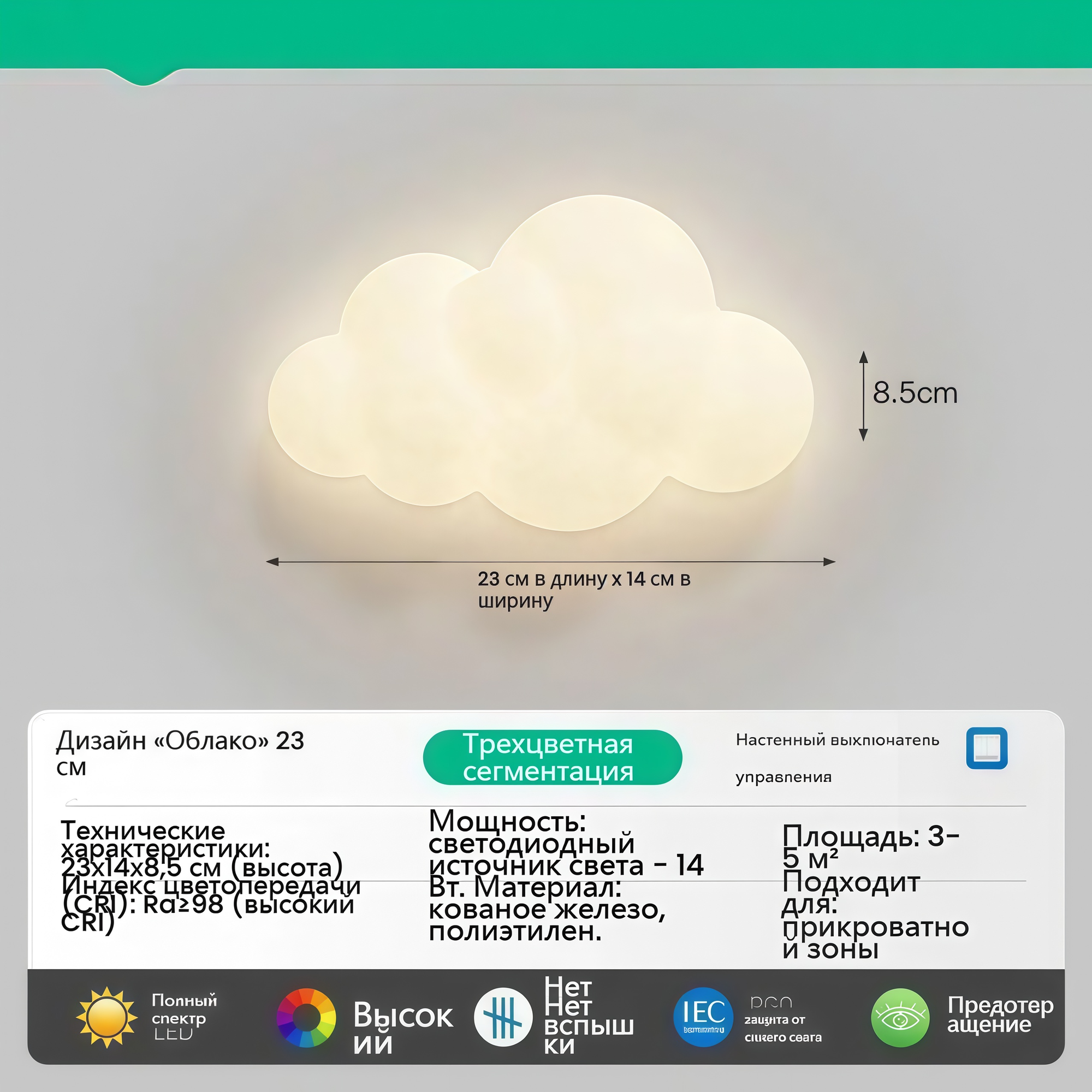 Светильник настенный Clear Lighting "Мультяшное облачко", 14Вт, 23х14х8.5 см