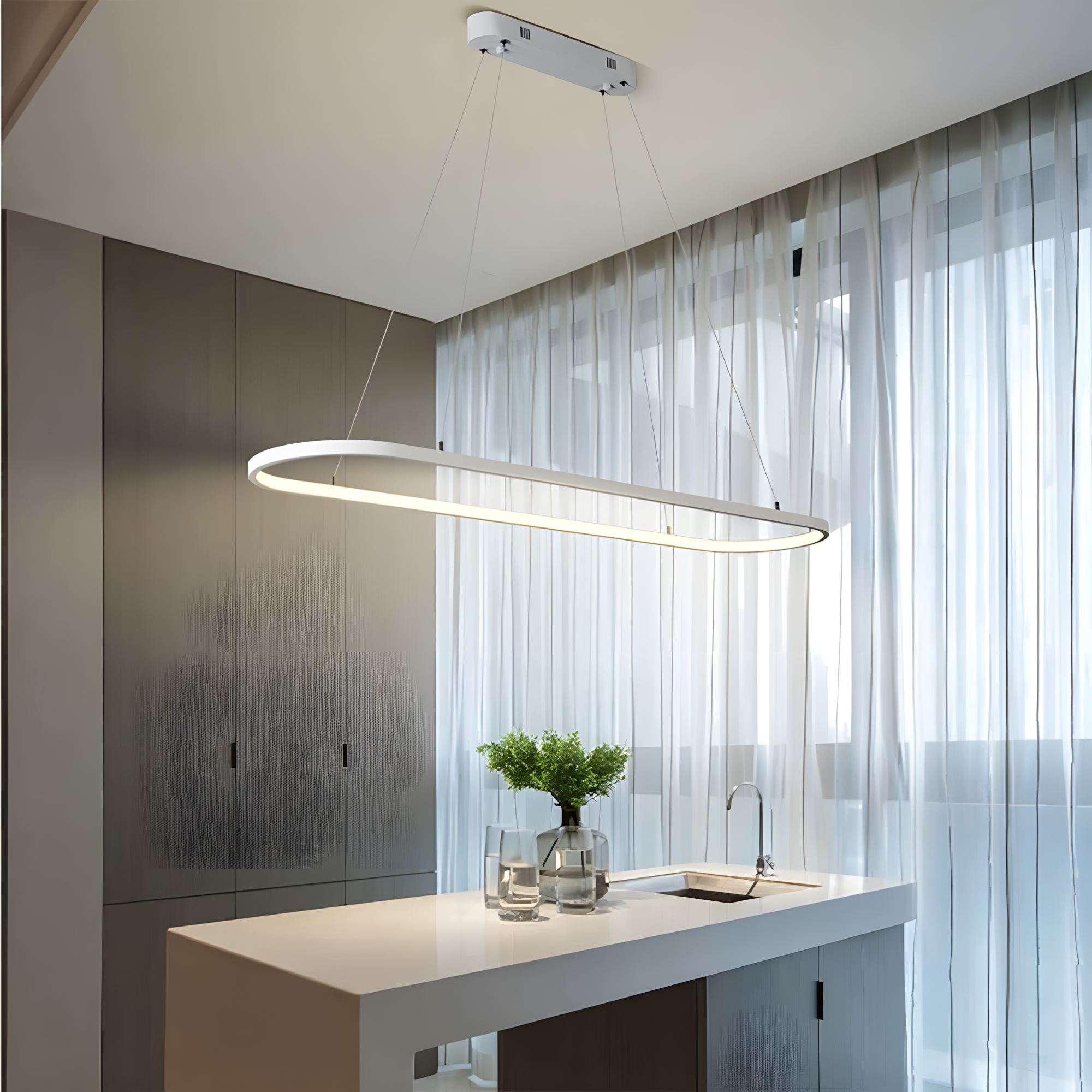 LED Подвесной светильник для Столовая IWANTDO BD96, Регулируемый по высоте, Белый, L70см, 6000K, 33вт, 5-10 кв. м