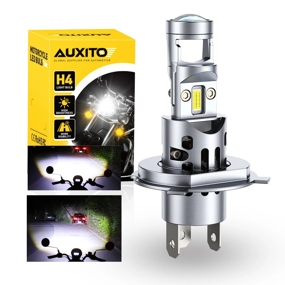 AUXITO H4 Светодиодные лампы для мотоциклетных фар Hi Lo Beam Moto Light для Yamaha Kawasaki Suzuki H4 Светодиодная лампа с HD-объективом и охлаждающим вентилятором