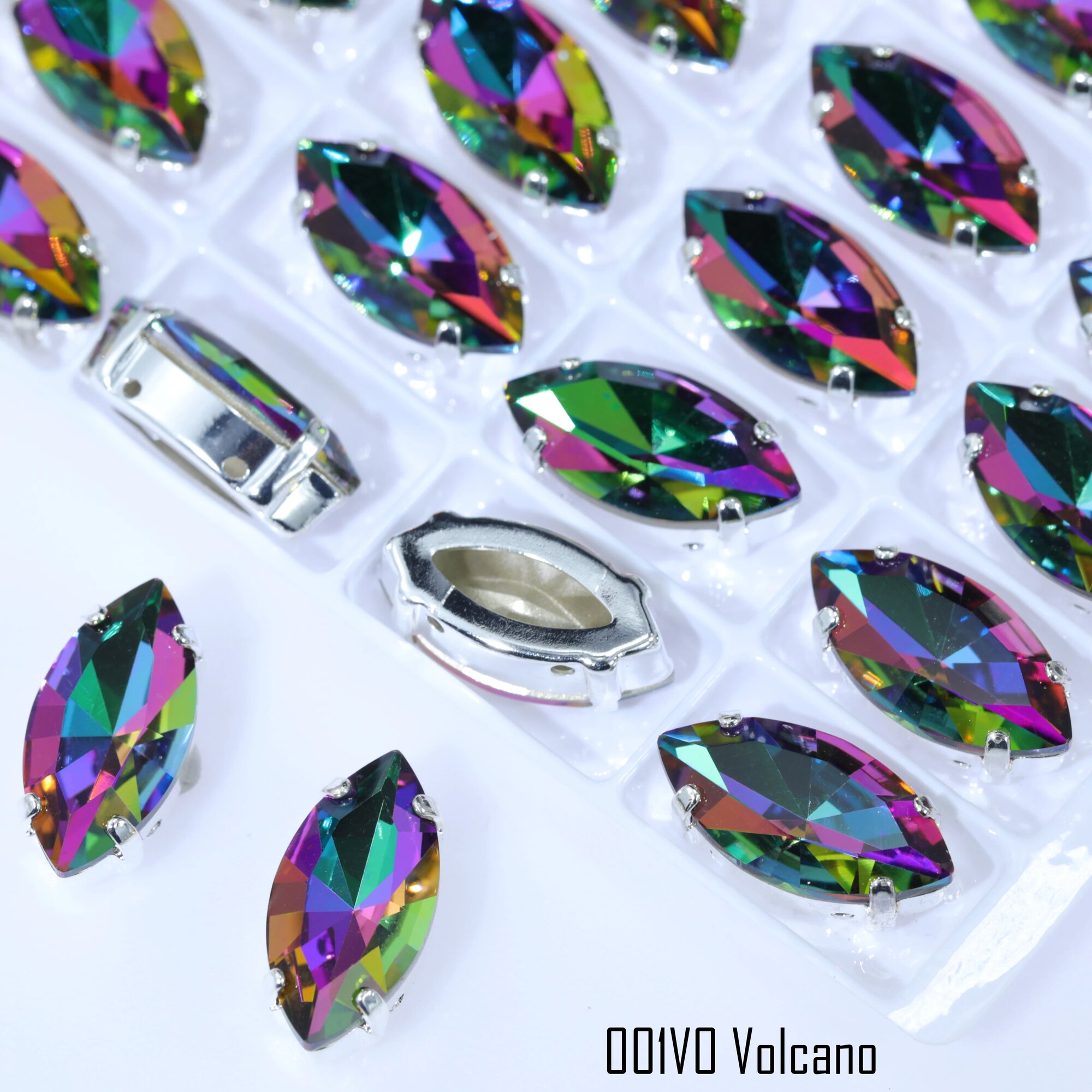 Стразы «Конский глаз» стеклянные белые для Silver Claw, Серебряный, 72Pcs 5mm10mm, 001VO Volcano