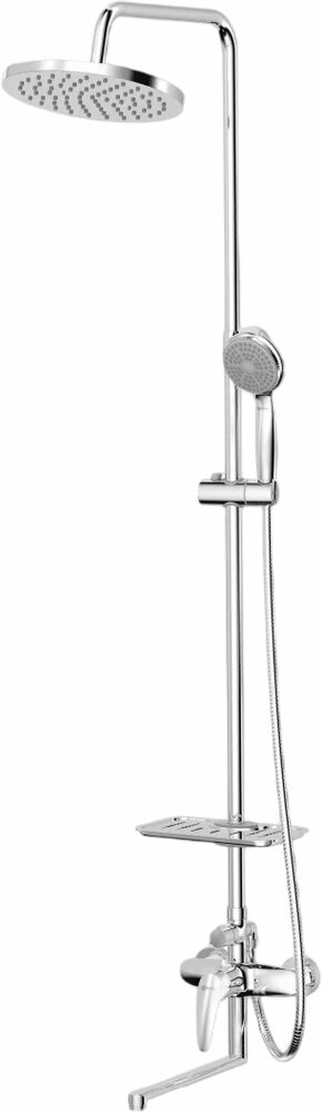 Душевая стойка Lemark Линара LM0462CF со смесителем, хром, глянцевая, душевая система с тропическим душем, с изливом, с лейкой, латунная, рычаг сбоку