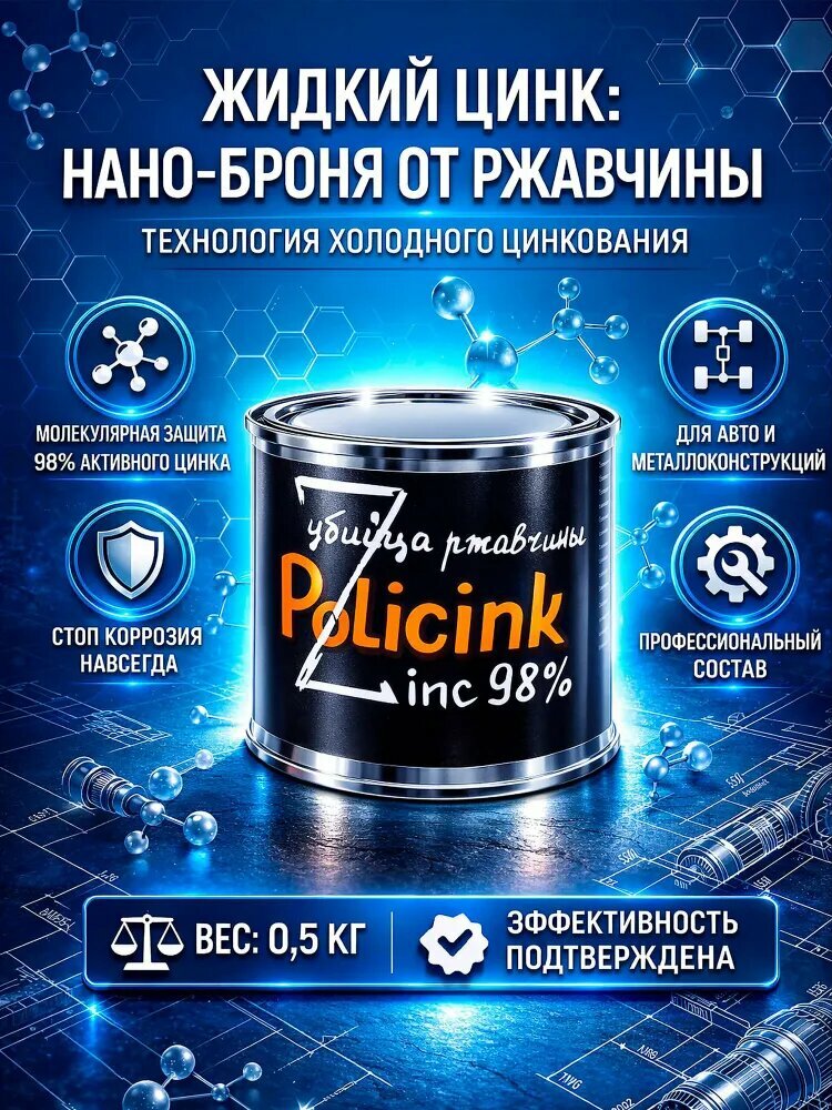 Цинковый состав Policink (0.5кг) серый (грунт; защита от коррозии; убийца ржавчины) Zink 98%