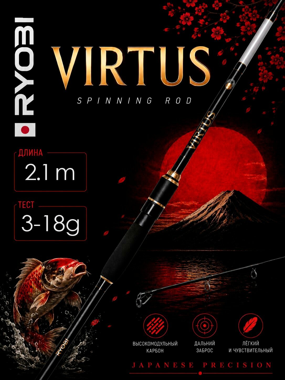 Спиннинг RYOBI VIRTUS штекерный 2,10m 3-18g IM7
