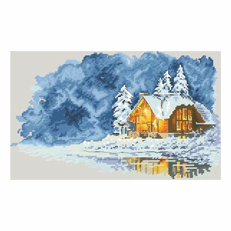 Bышивка гладью для начинающиx Amishop Зимняя хижина DIY, 35 цветов, 16CT Aida, 147 x 90 стежка, 23 x 14 см