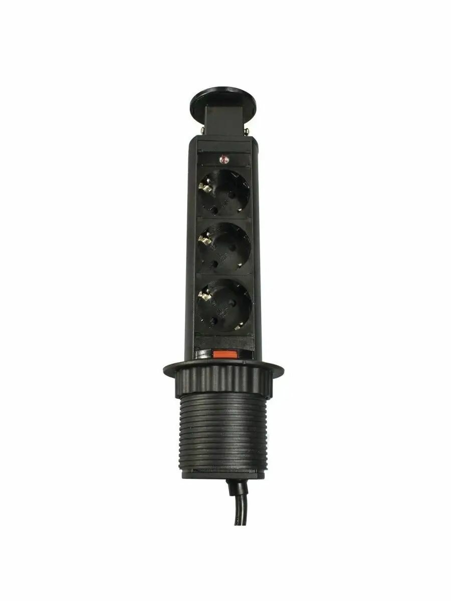 Блок розеток выдвижной, 3 розетки (Schuko), max 3500W, 250V, max 16 A, с проводом 1,8 метра, черный