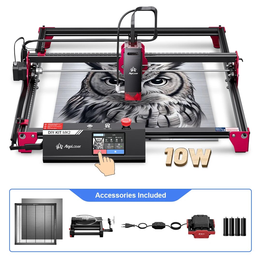 Алголазер DIY KIT MK2 10Вт Стол CNC Лазерный резчик Гравировщик 3,5-дюймовый сенсорный экран Телефон и Wi-Fi Металл Дерево Лазерная резка Гравировочная машина