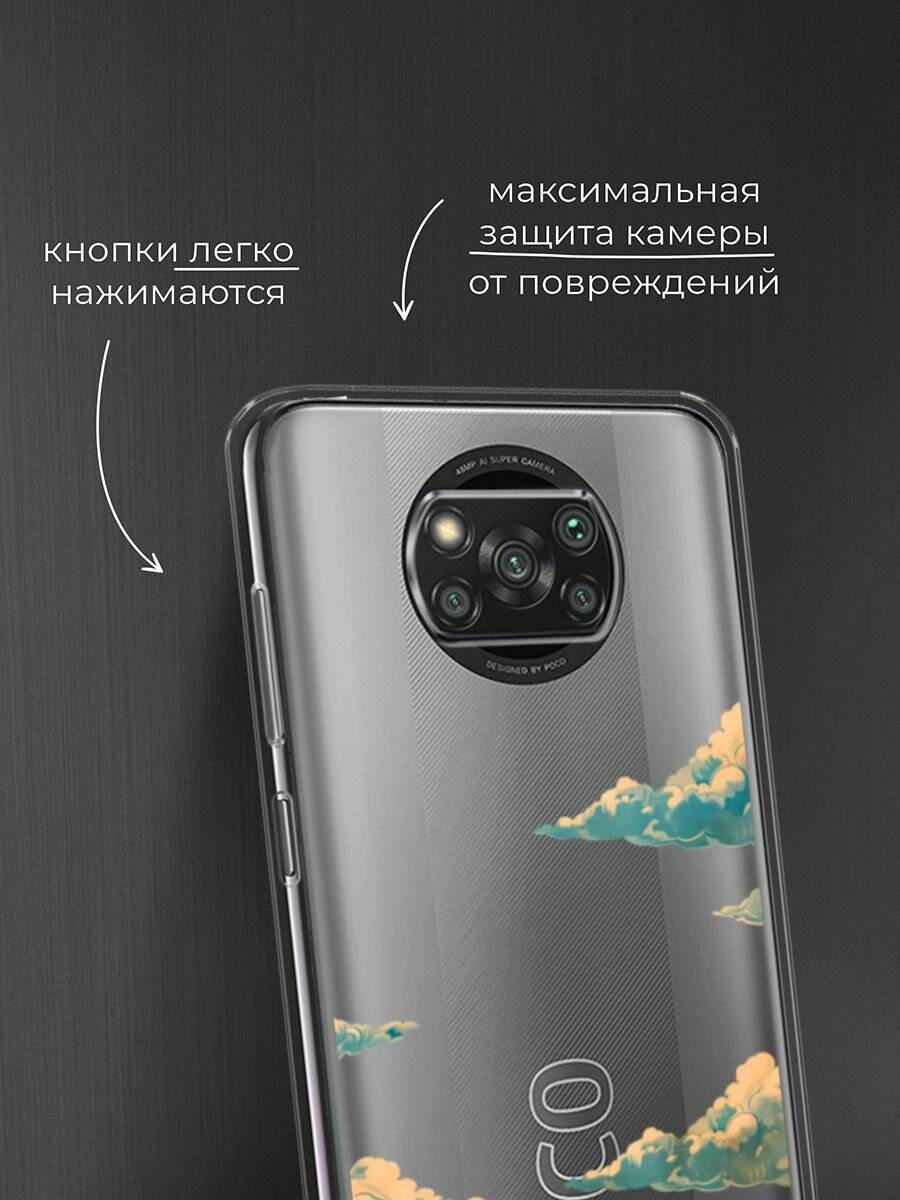 Чехол на Xiaomi Poco X3/X3 Pro / Поко X3/X3 Pro с принтом Звезды и облака, прозрачный — фото 1
