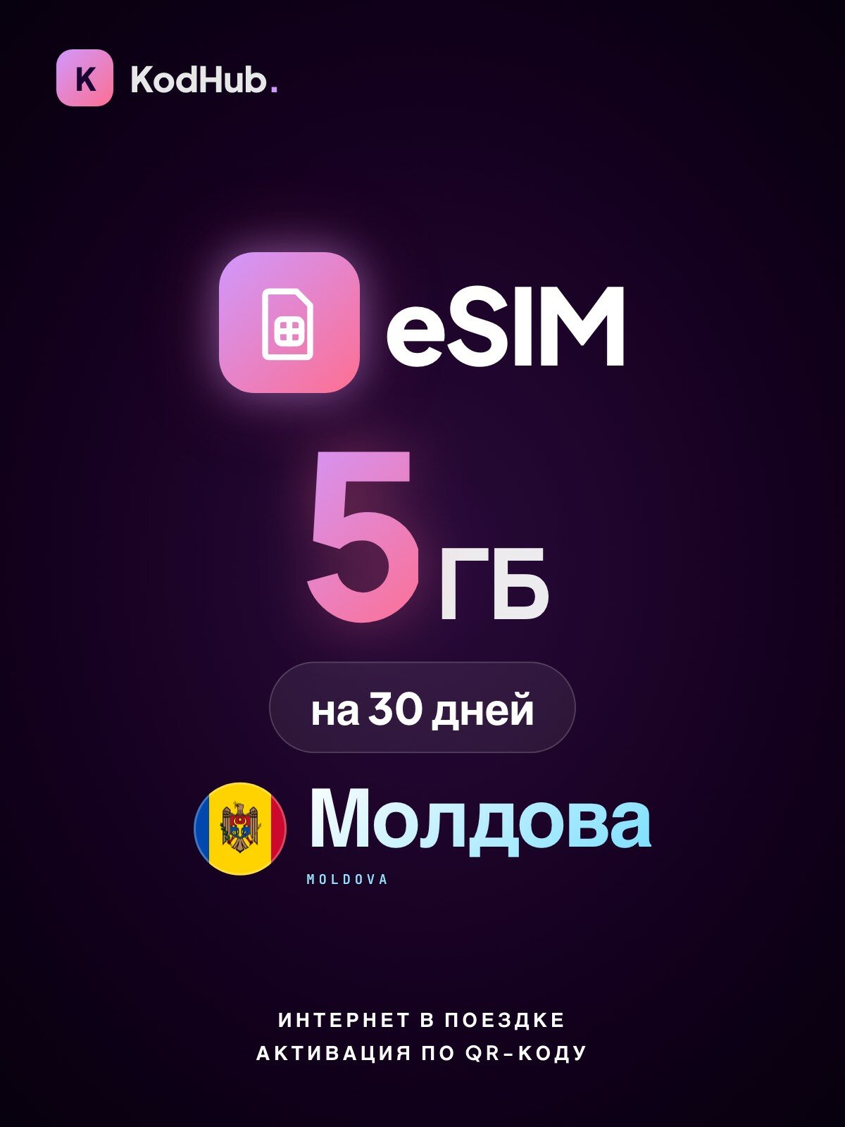 Туристическая eSIM Молдова 5 ГБ на 30 дней | интернет в поездке, связь за границей | QR-код активации