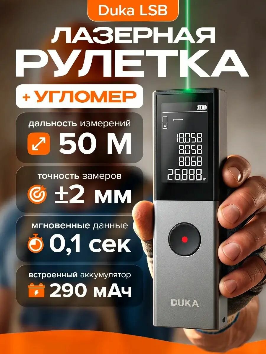 Лазерная рулетка Xiaomi Duka LSB, лазерный дальномер 50м + угломер