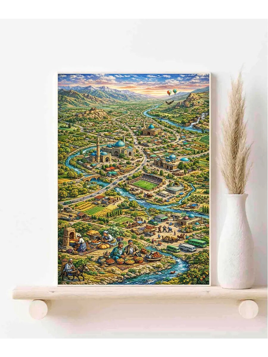 Чуст, Узбекистан, Fantasy Map, Карта, Плакат 30x42см