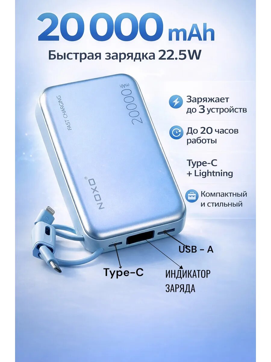 Повербанк быстрая зарядка 22.5 w 20000mah