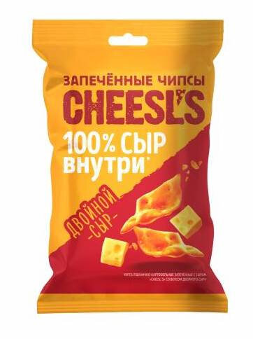Cheesl s Чипсы пшенично-картофельные запечённые с сыром, со вкусом двойного сыра, 50 г, 16 шт в коробке
