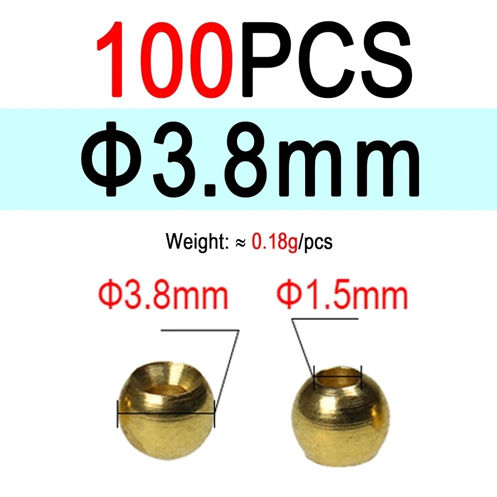 100 шт. латунных бусин для мушек 2.4мм, 2.8мм, 3.3мм, 3.8мм 100pcs 3.8mm