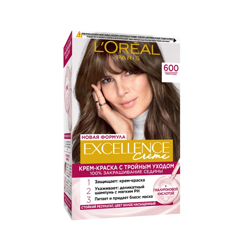 Крем-краска для волос L'Oreal Paris "Excellence" 600 темно-русый, стойкая с аммиаком 120мл
