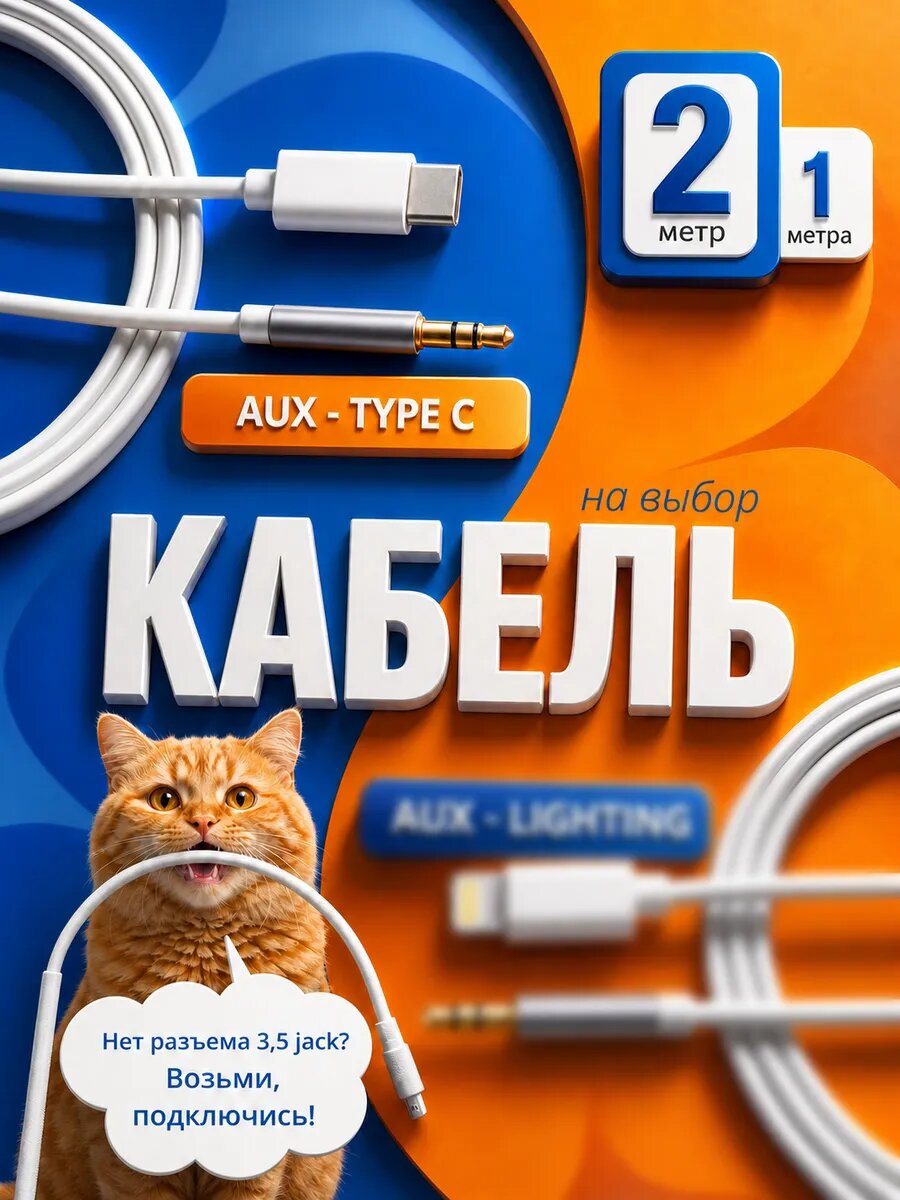 Кабель аудио AUX-Type-C белый 2 метра для андроид смартфонов