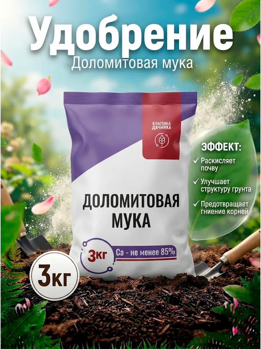Удобрение минеральное "Классика дачника", мука известняковая, доломитовая, 3 кг