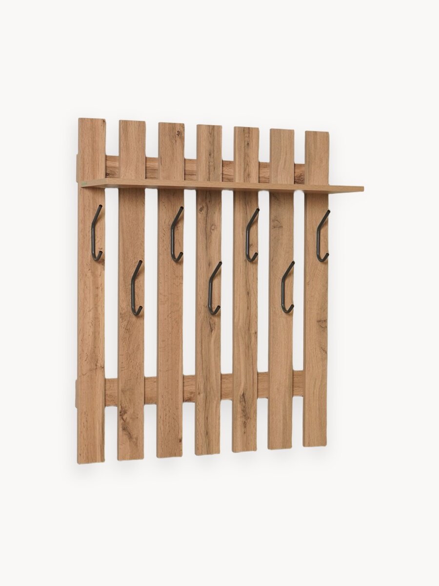 Вешалка настенная в прихожую 85 см с полкой 7 крючков Лана 12 (05) Дуб Вотан