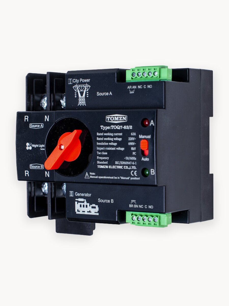 Устройство автоматического ввода резерва TOMZN TOQ7-63/2P АВР на 63А однофазное