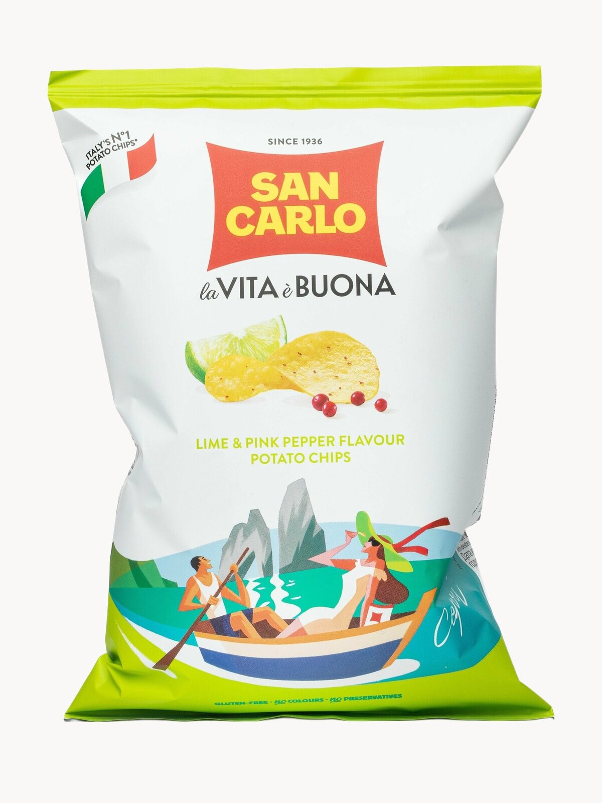 Чипсы San Carlo картофельные со вкусом лайма и розового перца, 50 г