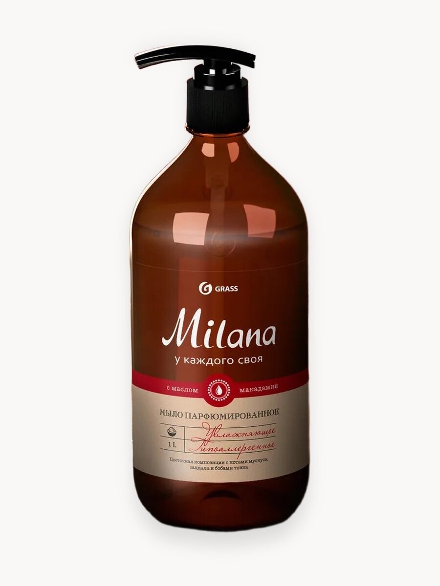 Жидкое мыло GRASS "Milana", для рук и тела, парфюмированный аромат Мускус и Сандал, 1 л
