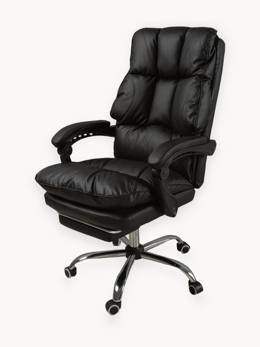 Мягкое компьютерное кресло для дома и офиса, с подставкой для ног, из экокожи, цвет черный