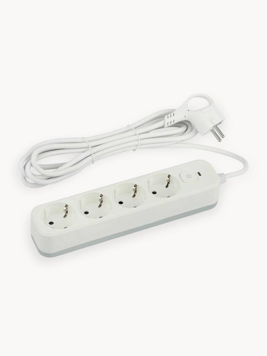 Сетевой фильтр Intro SFE430-W с базовой защитой с заземлением с выключателем 4 розетки 3м 10А белый / удлинитель сетевой 3м
