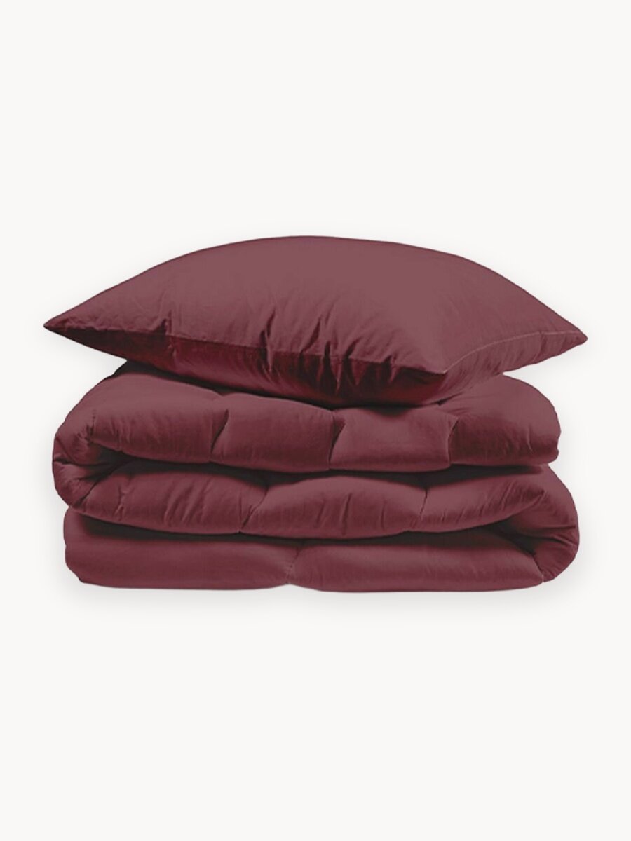 Комплект постельного белья YERRNA Гладкое крашение, 2-спальное, перкаль, бордо