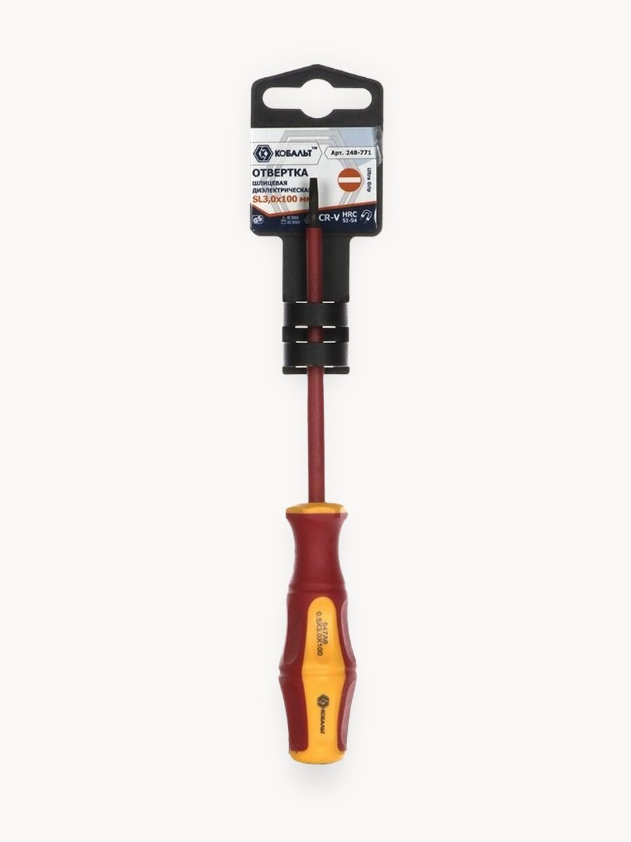 Отвертка диэлектрическая кобальт Ultra Grip SL 3,0 х 100 мм CR-V, двухкомпонентная рукоятк (248-771)