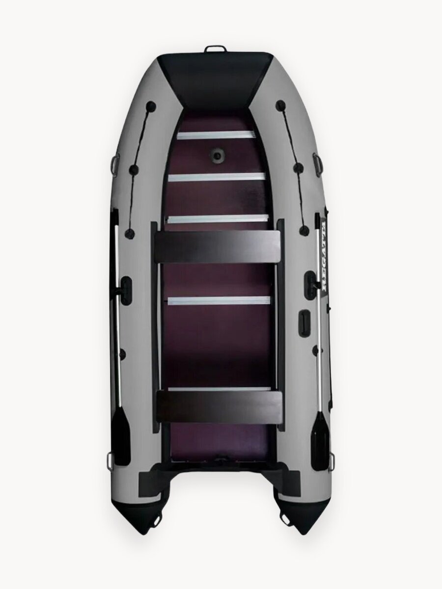 Лодка ПВХ под мотор с килем REGATTA 370 черно-серая надувная для рыбалки с жестким полом в комплекте