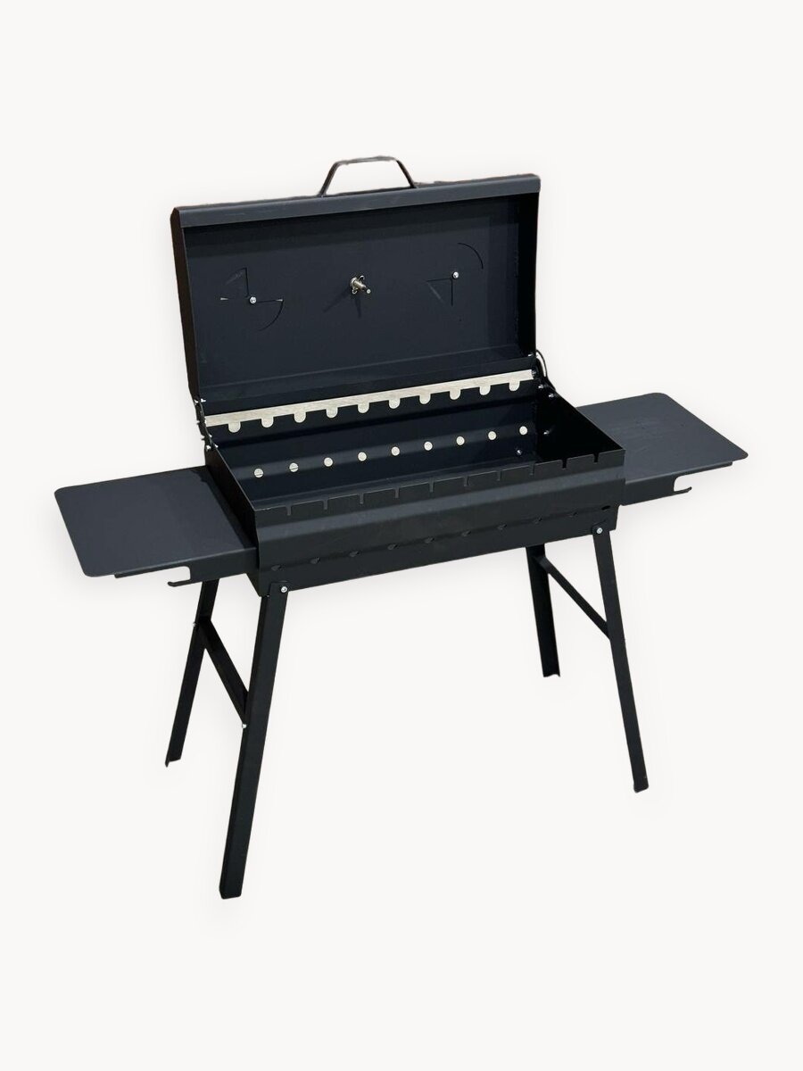 Мангал разборный с крышкой, термометром и боковыми полками Мангал гриль