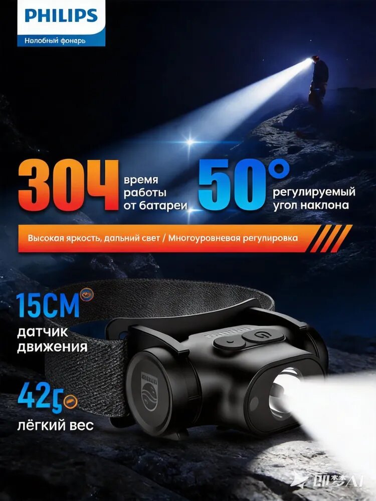 Philips Ручной (универсальный) налобный фонарь SFL1851/93, 200 люмен, 5 режимов, черный матовый