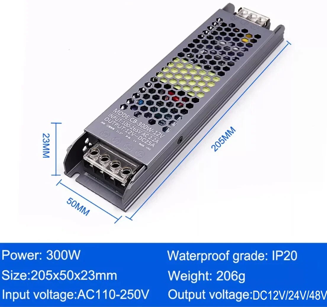 SFNCHGOT Ultra Thin Power Supply 12V 24V 48V 60W-400W 5 PCS, 300 Watts, DC 48V