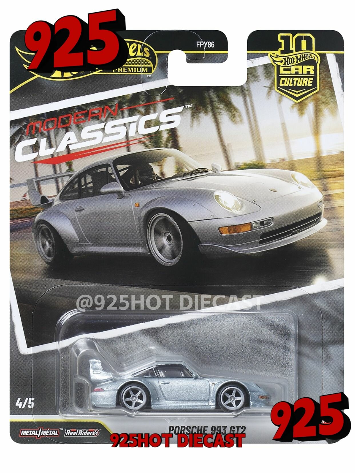 Машинка 925HOT WHEEL Car Culture Modern Classics Porsche 993 GT2 FPY86 2026S масштабная модель коллекционная