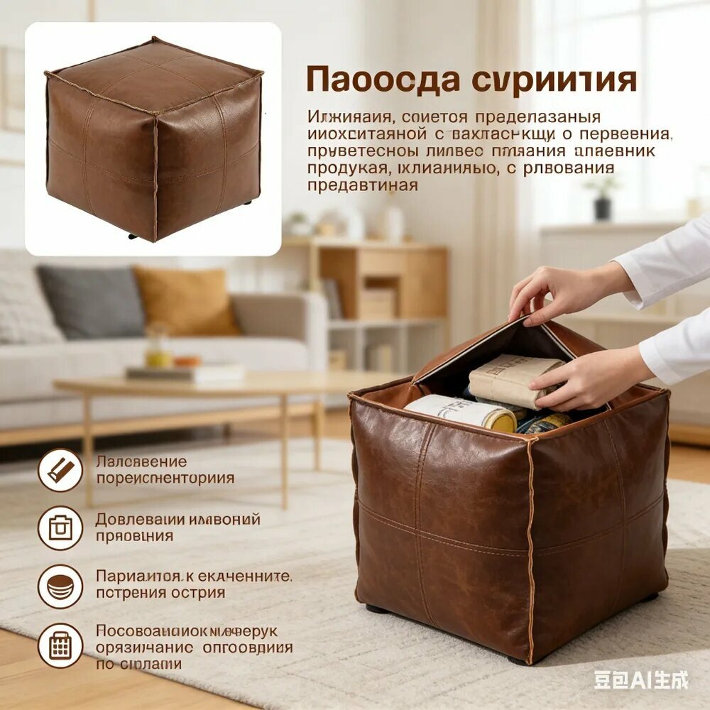 Банкетка, Натуральная кожа, Винилискожа, 40.0х40.1х40.0 см