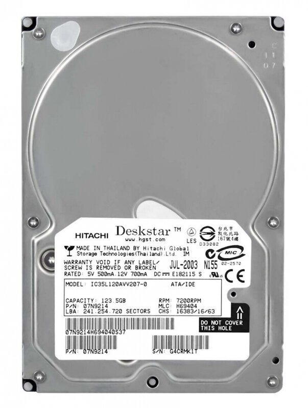 Жесткий диск Hitachi IC35L120AVV207-0 123,5Gb 7200 IDE 3.5" HDD
