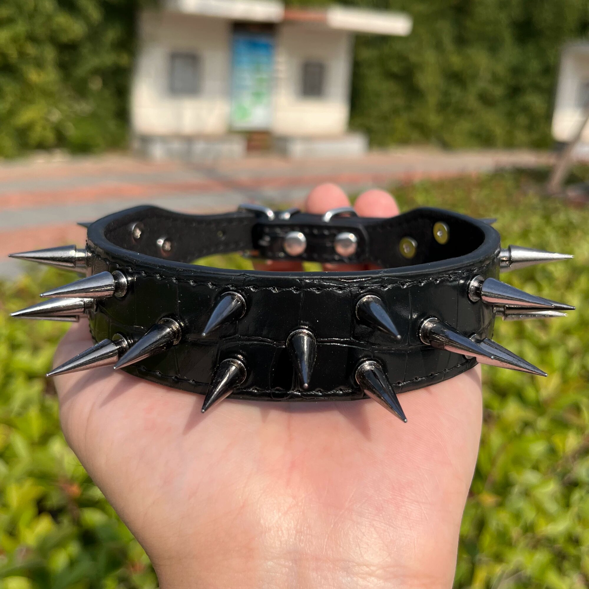 Ошейник для маленьких собак и кошек с защитой от укусов, с металлическими шипами и заклепками. Черный воротник с