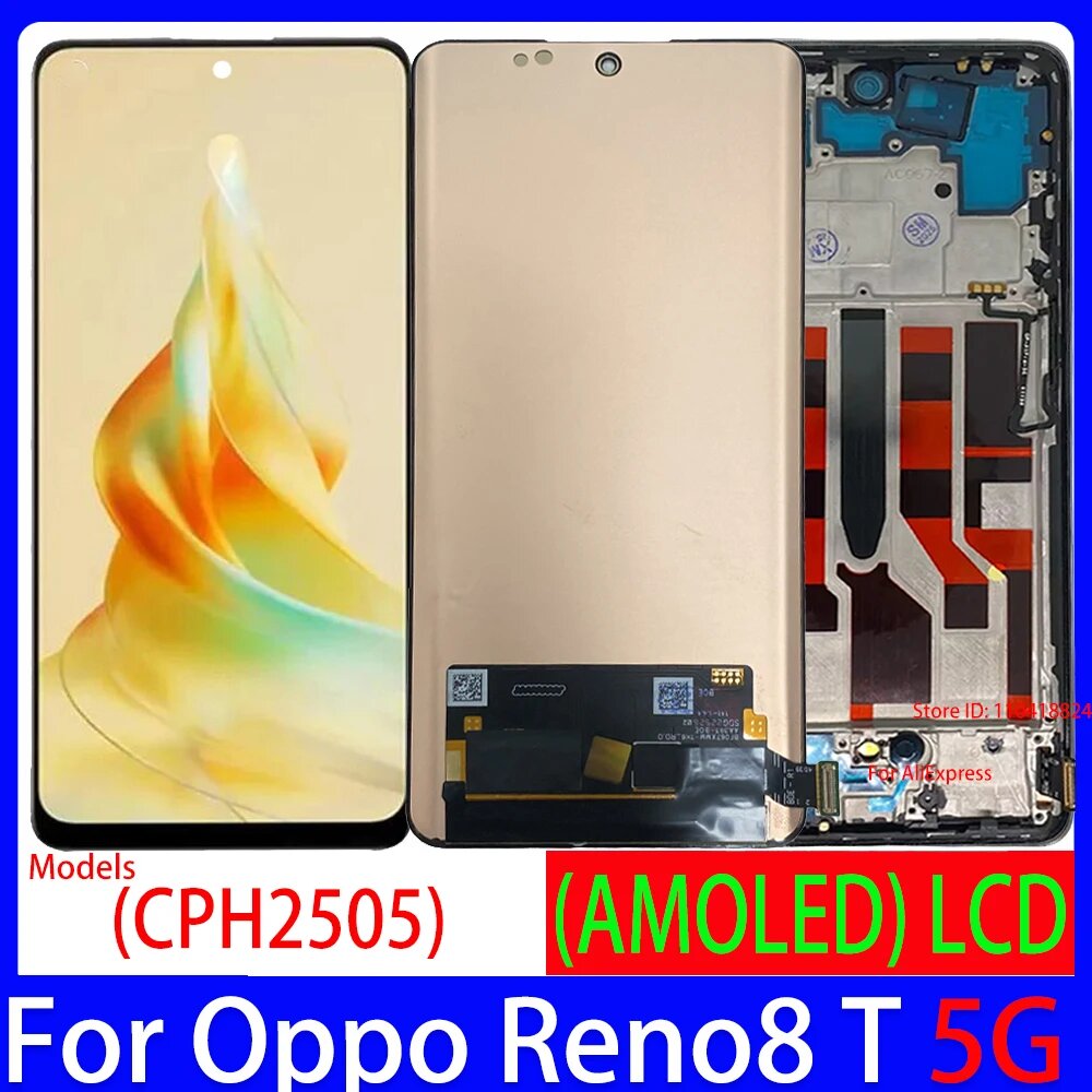 6,7 "AMOLED для Oppo Reno8 T 8T 5G ЖК-дисплей с сенсорной панелью и дигитайзером для With Blue Frame