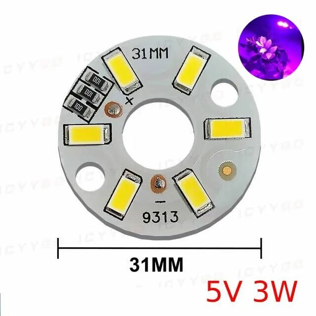 Алюминиевая круглая светодиодная плата (модуль) D31 / 32мм 5V 3W 6led smd 5730, Фиолетовый для растений, рассады