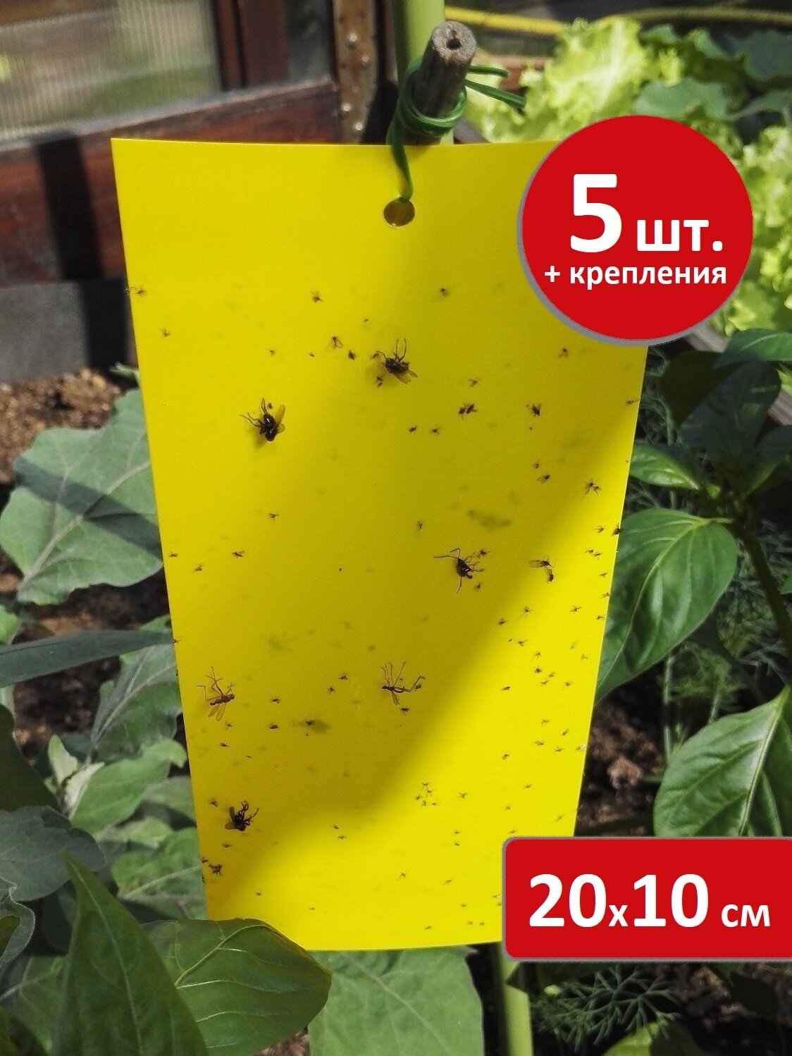 Ловушка от насекомых мошки белокрылки желтая 20x10 см, 5 шт.
