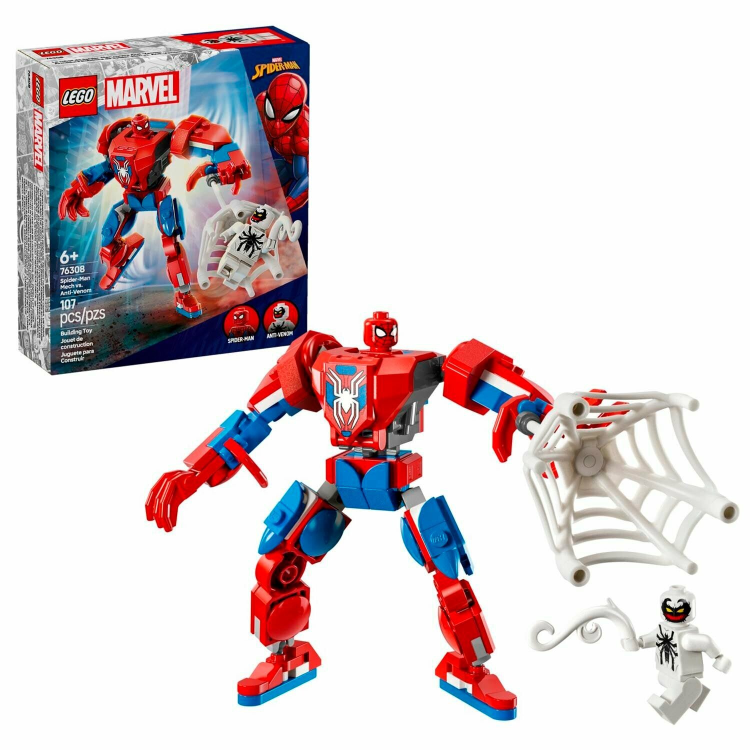 Конструктор детский LEGO Marvel Робот Человека-Паука против Анти-Венома, 107 деталей, возраст 6+, 76308