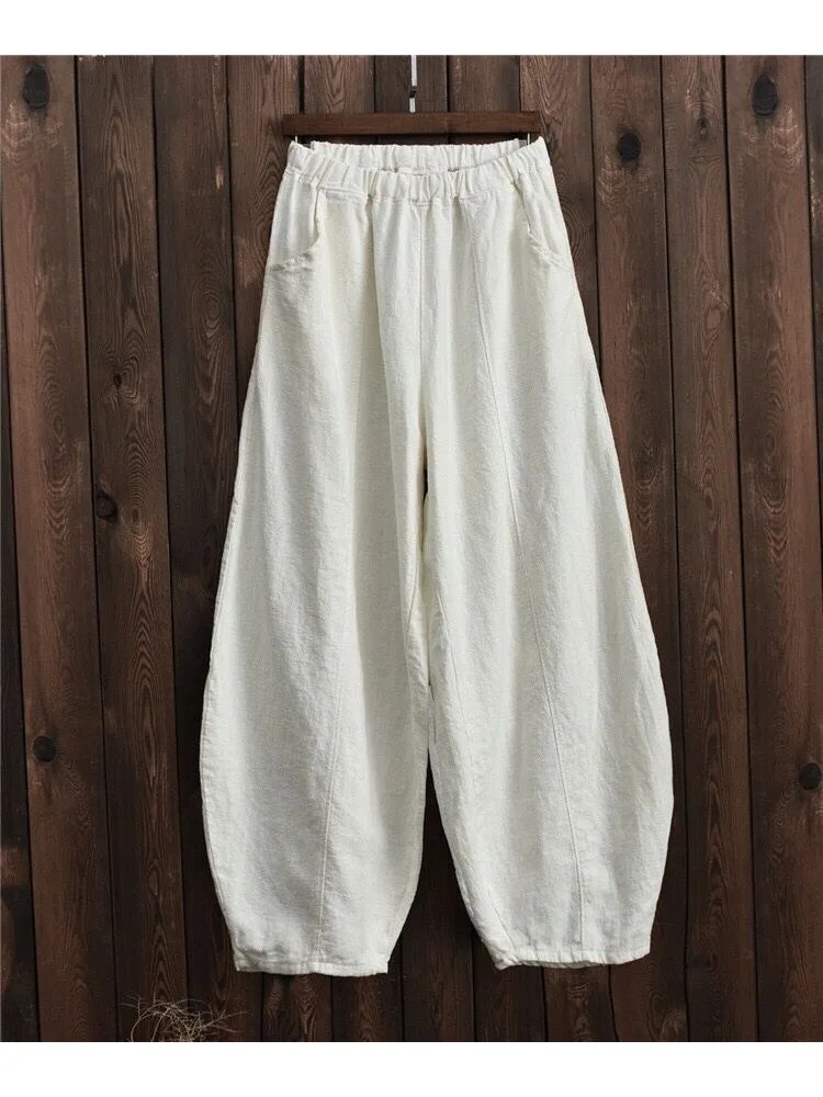 Белые хлопковые брюки-блумеры женские XXXL