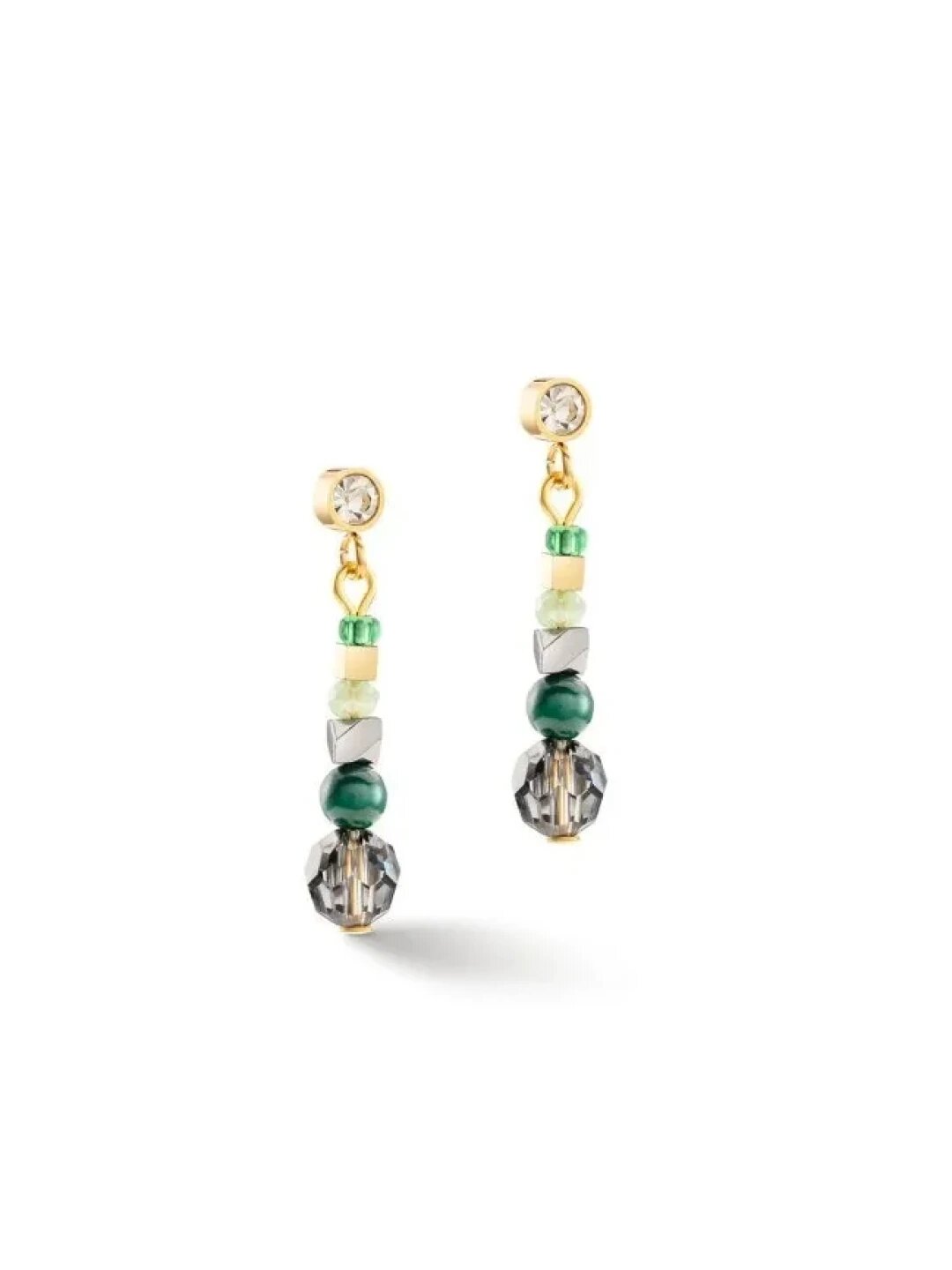 Серьги пусеты, кристаллы Swarovski, малахит
