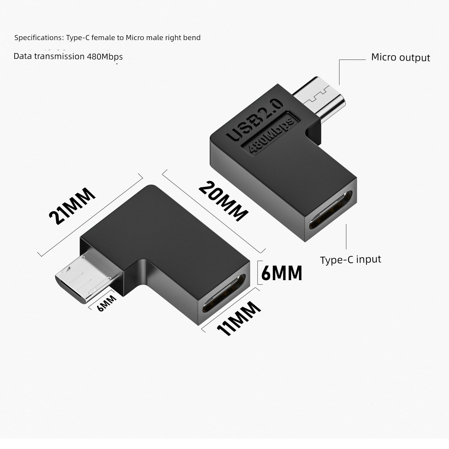 LMIKU Type-c женский адаптер для зарядки Micro USB, U-образный локтевой кабель для передачи данных, подходит для