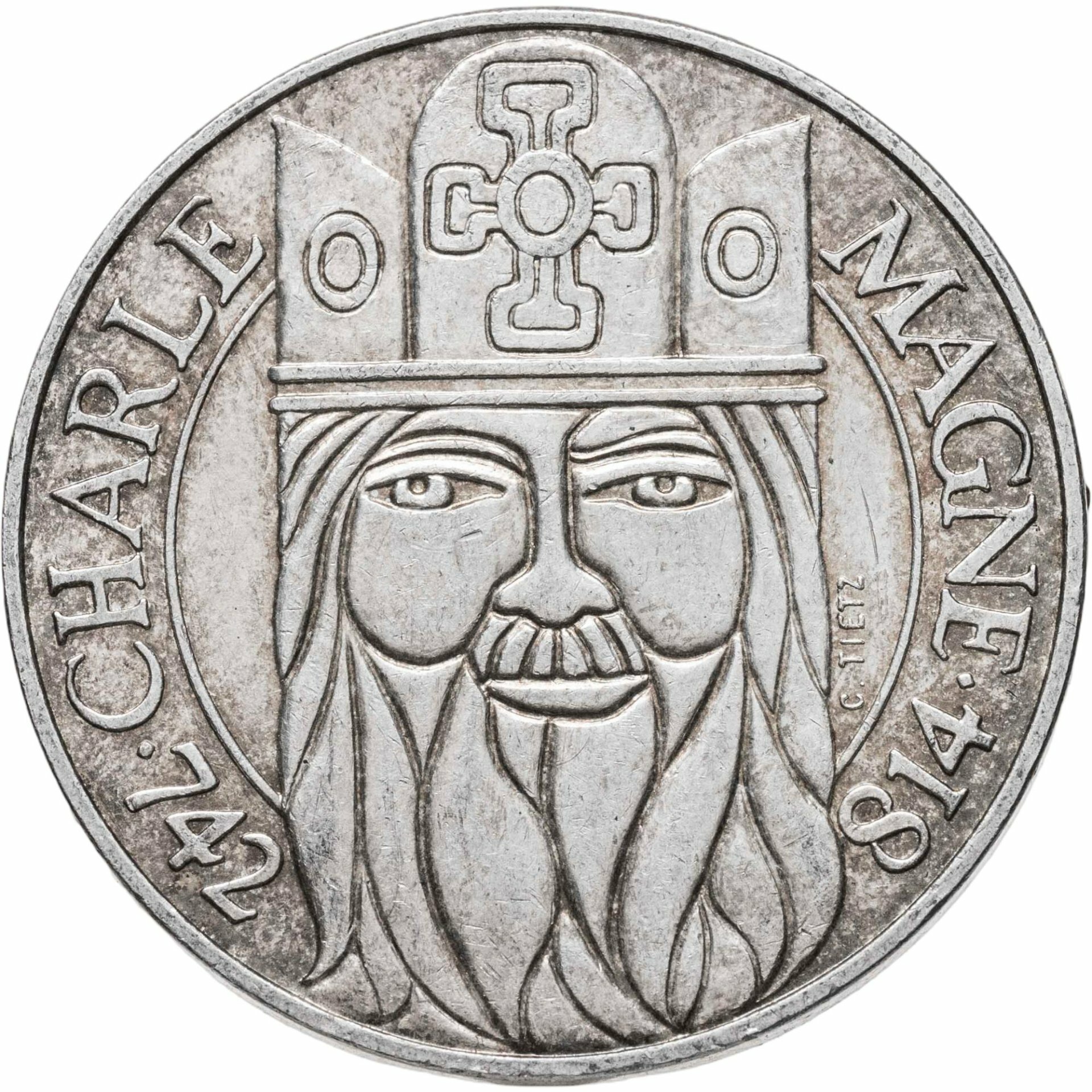 Франция 100 франков francs 1990 "Карл Великий", Серебро 900, в сохранности XF-AU