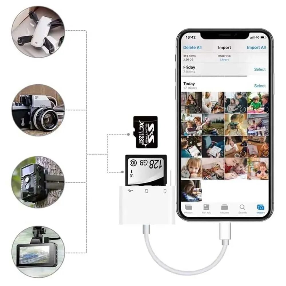 Iphone Кардридер 3в1, USB картридер для переноса данных с IOS устройств 8 pin ligntning: универсальный считыватель карт памяти: внешний, мини; ipad, ipod