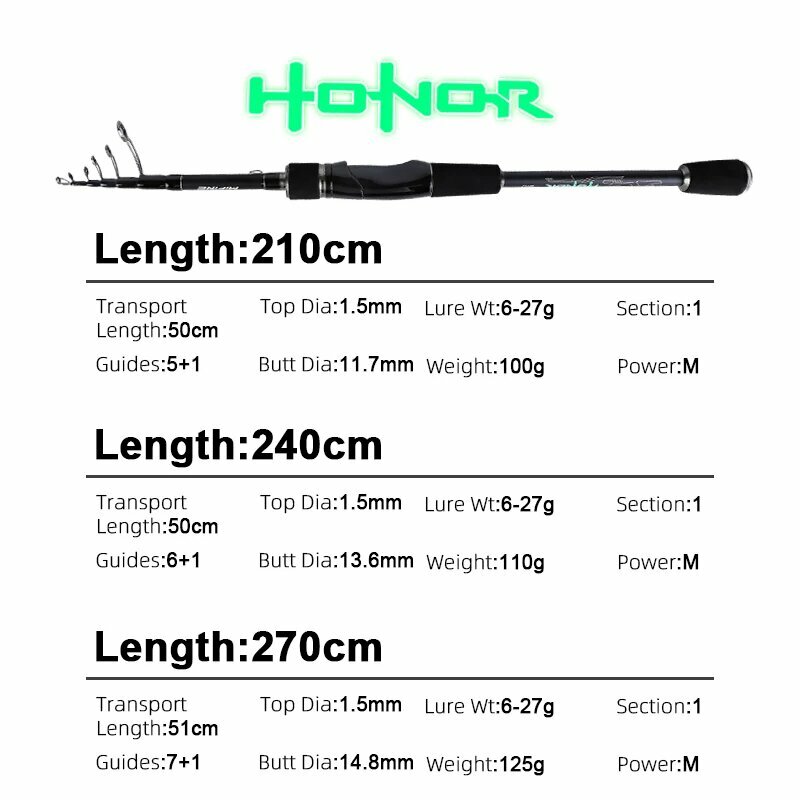Телескопическая удочка MIFINE HONOR для рокфишинга из углерода 2.1М/2.4М/2.7М 6-27g-M-F, 2.4M