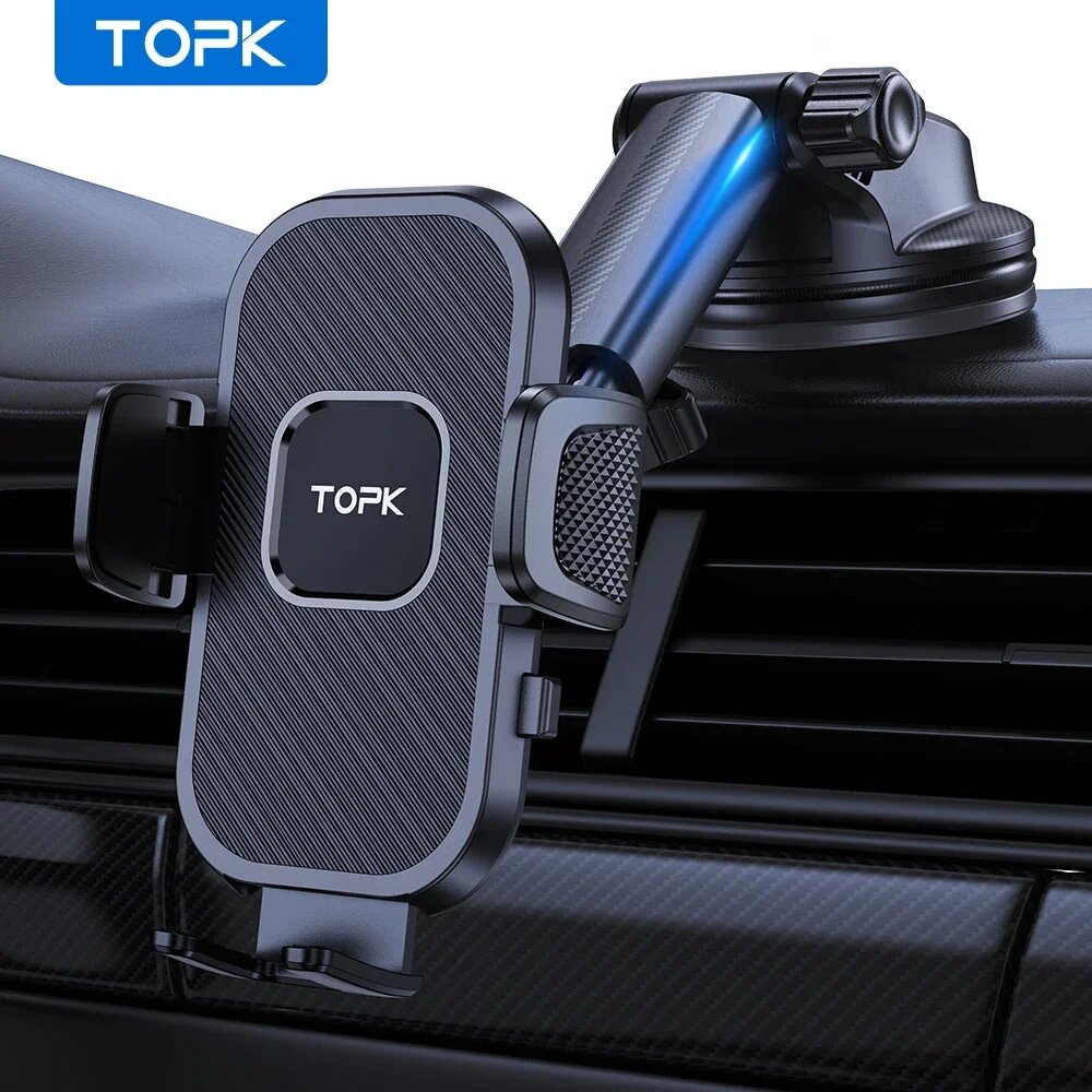 Держатель для телефона TOPK, автомобильный держатель на присоске для приборной панели, подставка для всех смартфонов, работающая без помощи рук